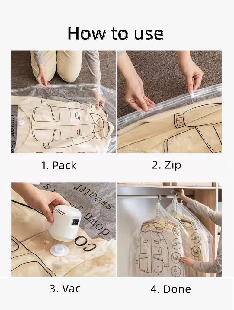 SunHorde Hanging Space Bags Vacuum Storage Bags for Clothes, Dress, Winter Coats, 6 Pack 53.1x27.6 inch, Large Reusable Garment Protector