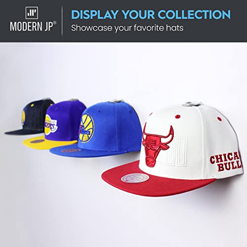 Modern JP Adhesive Hat Hooks (16-Pack) - Hat Rack for Baseball Caps, Minimalist Hat Display, Strong Hold Hangers for Wall - U.S. Patent Pending, Clear