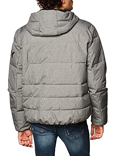 DKNY Men's Water Resistant Ultra Loft Hooded Logo Puffer Jacket, Heather Grey, Small