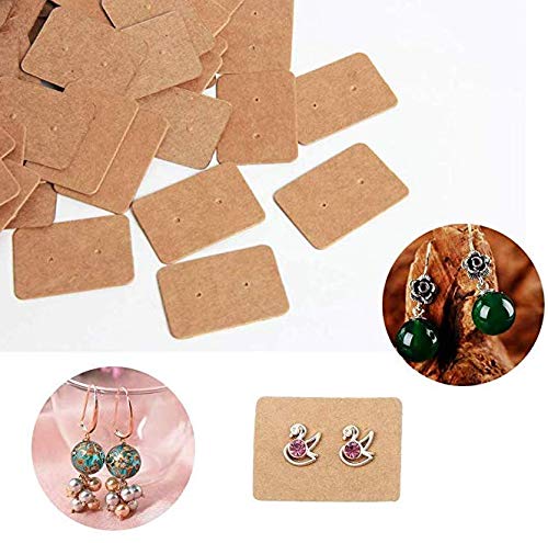 DNHCLL 100 PCS Brown Kraft Paper Earring Display Hang Cards Ear Studs Display Hang Tags,35mm x 25mm/1.37" x 0.98"