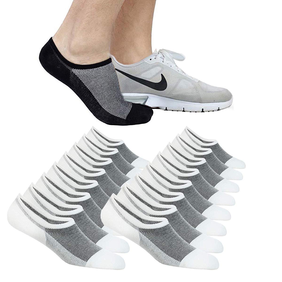 Faustine Ankle Socks Men Low Cut Socks Cotton Mesh Top Fresh Ventilation Non Slip, 6 Pairs (8 Pairs (White), Large-X-Large)