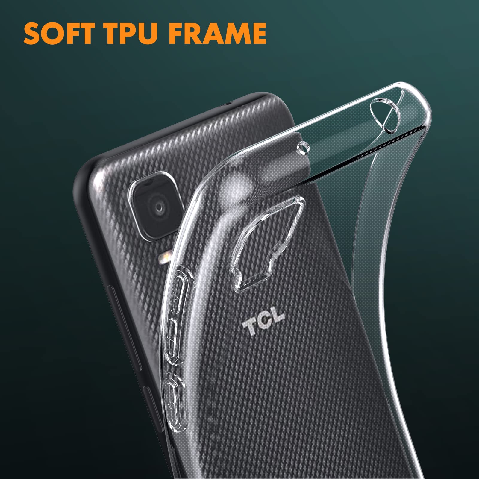 Dioxide Cellular Phone Case for Alcatel TCL A3 A509DL, Transparent Silicone Bumper with Screen Protector, Shockproof Case