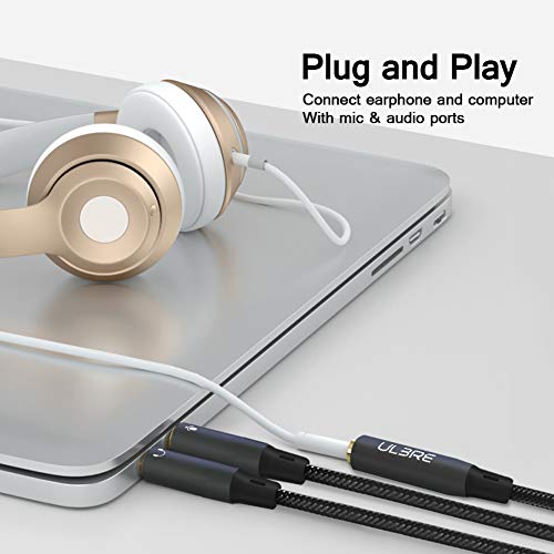 ULBRE Headphone Splitter for Computer 3.5mm Female to 2 Dual 3.5mm Male Headphone Mic Audio Y Splitter Cable Microphone Stereo Jack Earphones Port Cord Gaming Headset to PC Laptop