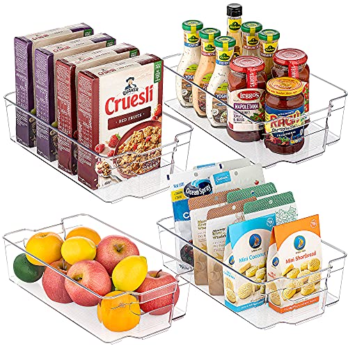 Refrigerator Organizer Bins, Vtopmart 4 Pack Large Clear Plastic Food Storage Bin with Handle for Freezer, Cabinet, Fridge, Kitchen Pantry Organization and Storage, BPA Free, 14.5" Long