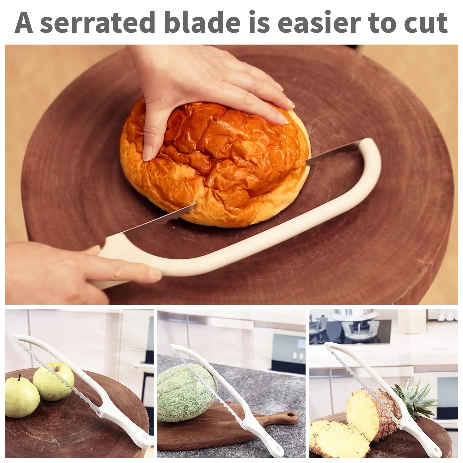 SLGRNIN Bread Bow Knife, Serrated Sourdough Cutter for Homemade Bagels, Baguettes and More - Right-Handed, Cuts Thin (1 Pack)