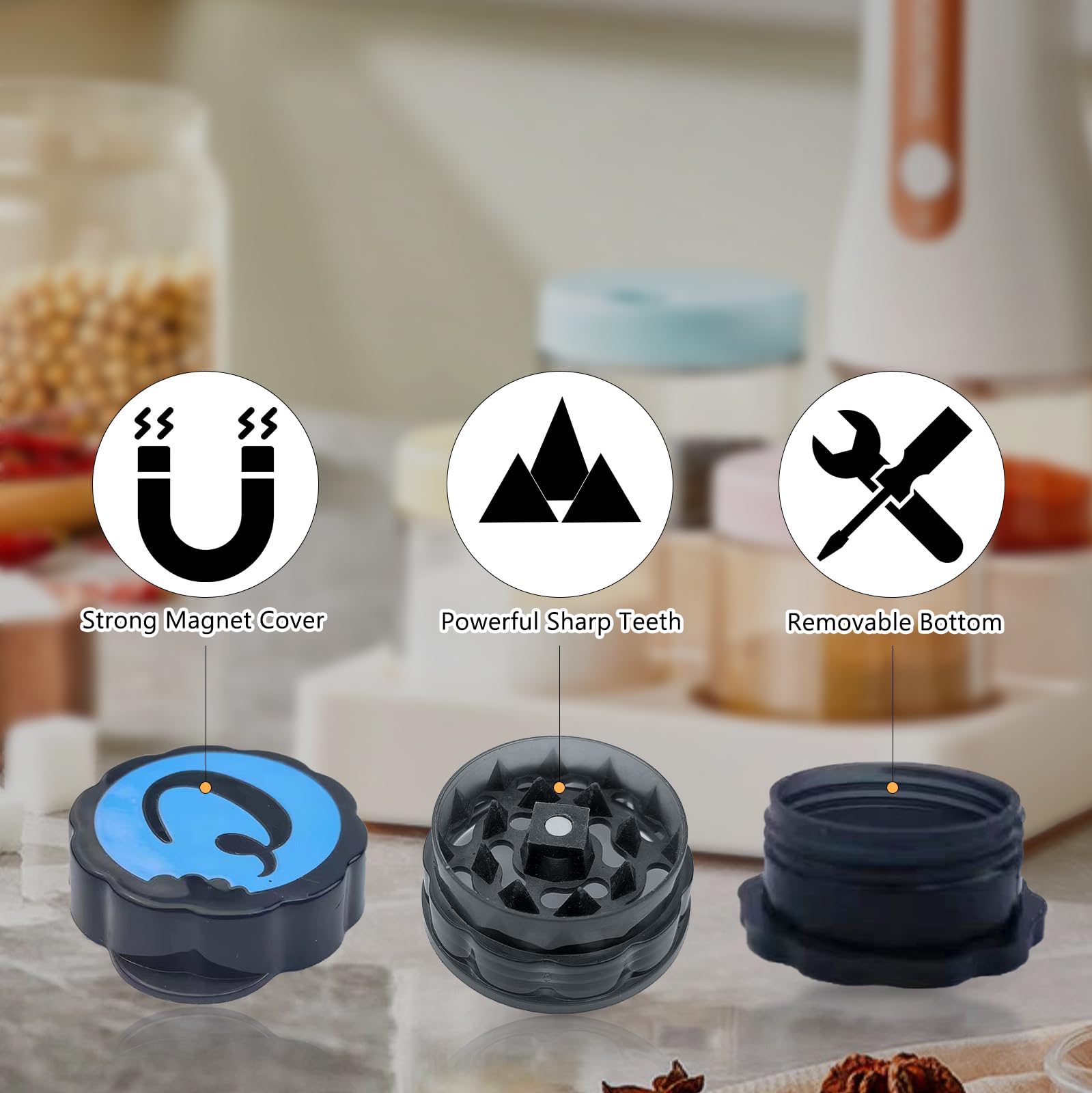 Grinder Herb Spice Grinder Hand-cranked Plastic Grinder with Handle 62mm Grinder Storage Tank 2 in 1(Black Blue)