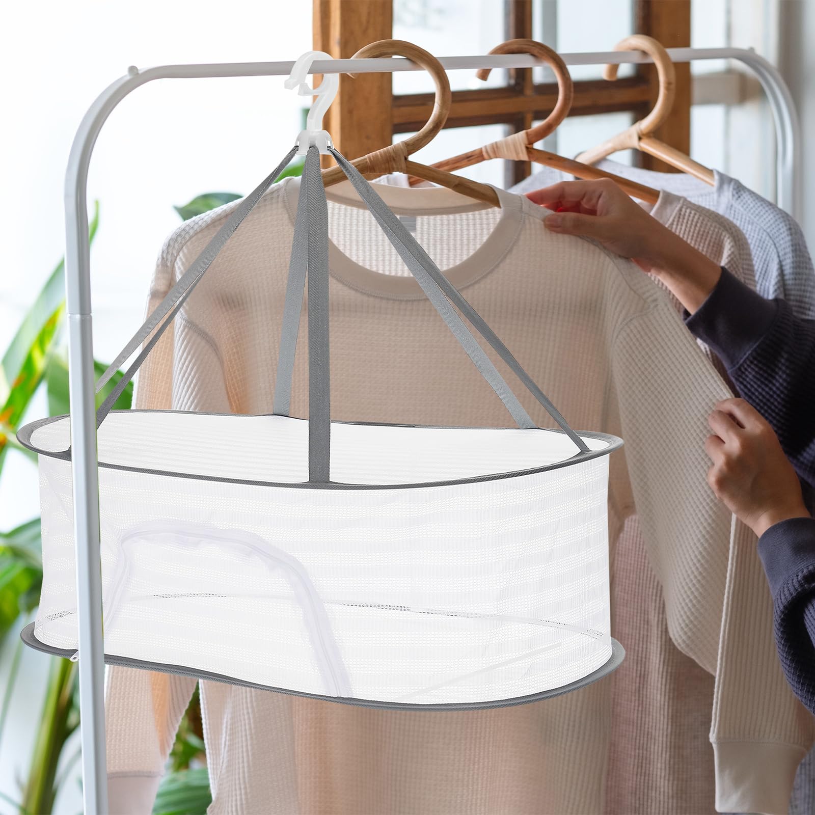 PATIKIL Folded Mesh Clothes Hanging Dryer, Double Layer Sweater Drying Rack, 70cmx50cm, Green