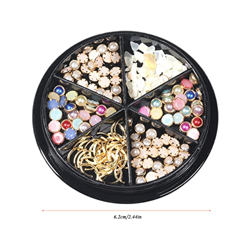 Disc 6 Grid Nail Jewelry Metal Pearl Flat Bottom Drill Combination Special Shaped Creative Accessories DIY CmQ167 (H, One Size)