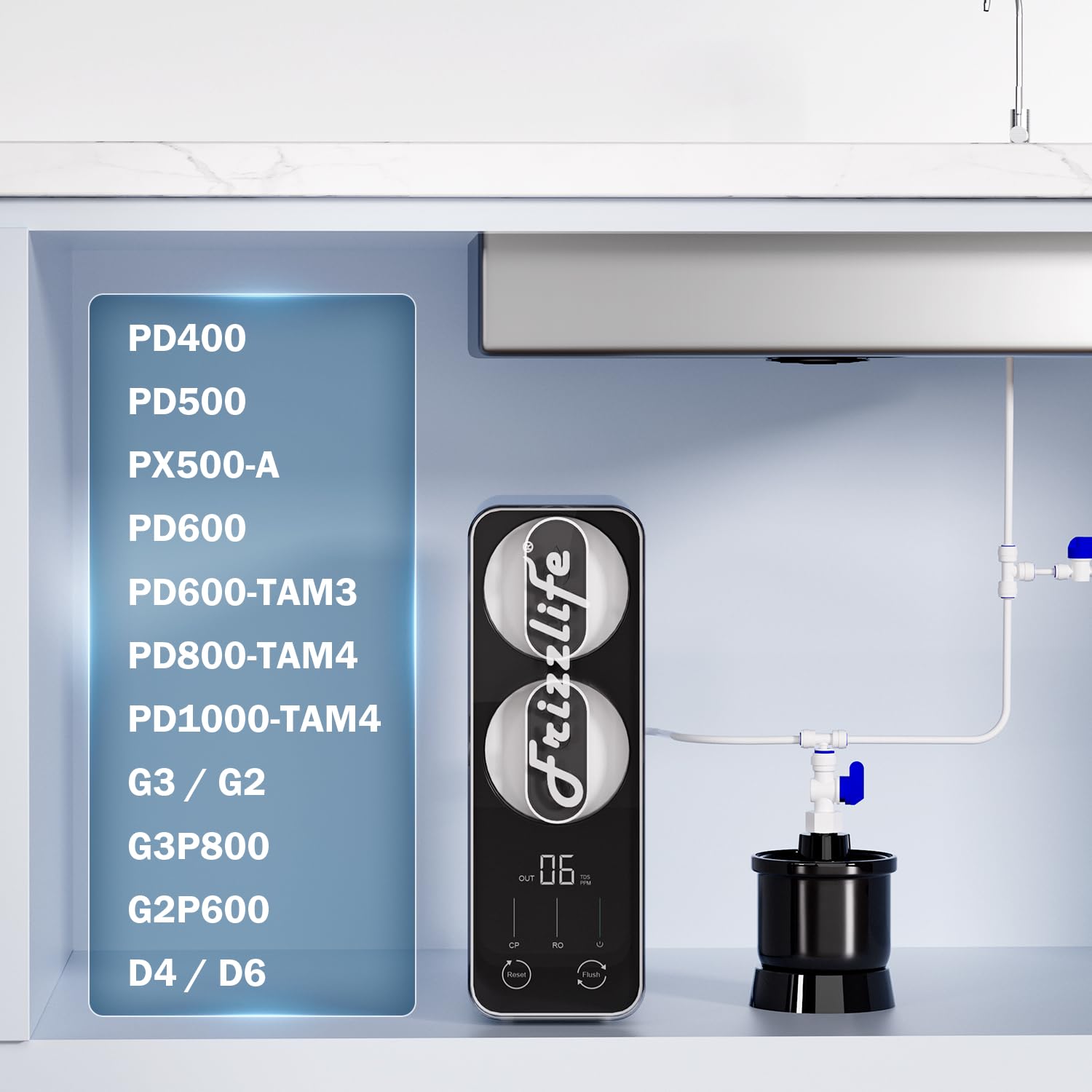 Frizzlife Pressure Mini Water Tank for All Tankless Reverse Osmosis System, Small Water Storage Tank for PD600, PX500A, PD800, PD1000, PD400, G3P600, G3P800, G2, Fit 1/4β & 3/8β Water Tubing RO system