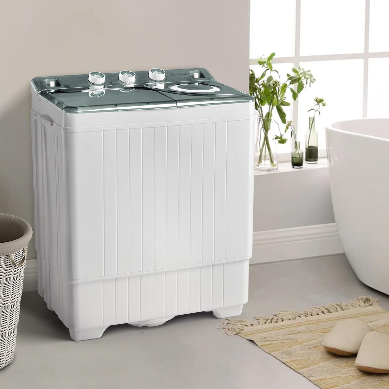 Kitmax Twin Tub with Built-in Drain Pump 26Lbs Semi-automatic Twin Tube Washing Machine for Apartment Dorms RVs Camping (Arrive in 5 Days from US Warehouse)