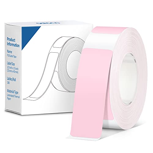 POLONO Thermal Label Maker Tape Adapted P10 Label Maker, Standard Laminated Office Labeling, 15mmx40mm/0.5x1.57inch, 180 Labels/Roll, P10 Thermal Printing Label Paper (Pink)
