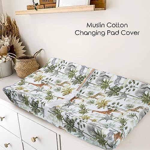 Dormlony Organic Cotton Ultra Soft Muslin Changing Pad Cover,Change Table Pad Covers Fit 34×16inches for Boys and Girls (Rainforest Pattern)