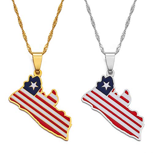 Hafrita Liberia Country Map Flag Pendant Necklaces Gold Liberian Maps Necklace