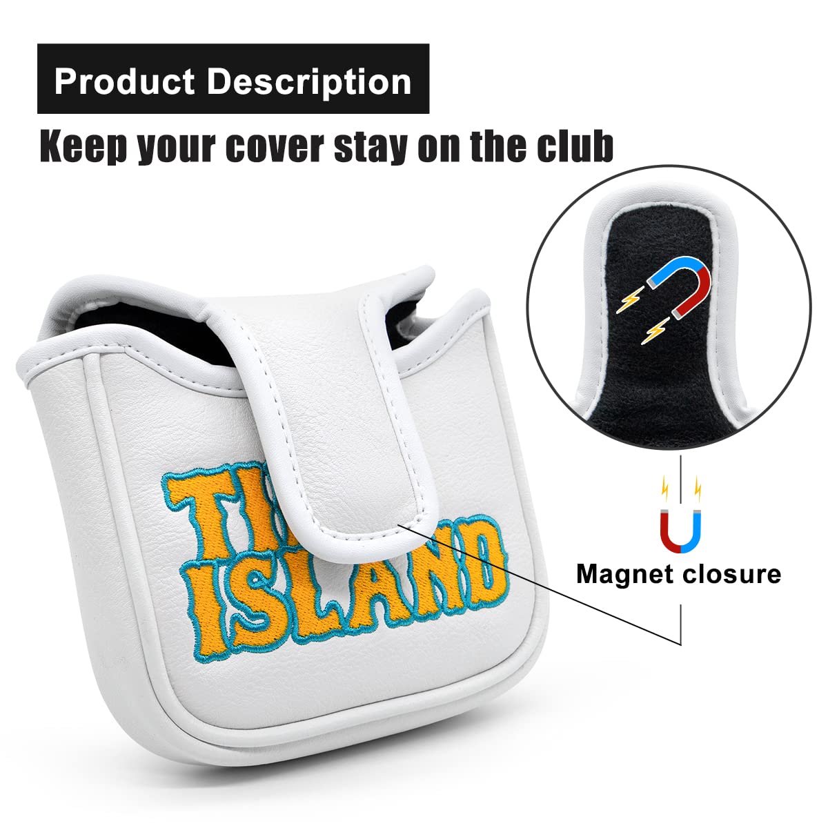 Golf Square Heel Shaft Mallet Putter Cover Headcover, Demon Mask Design Magnetic Closure Elegant Embroidery Premium Leather Headcovers
