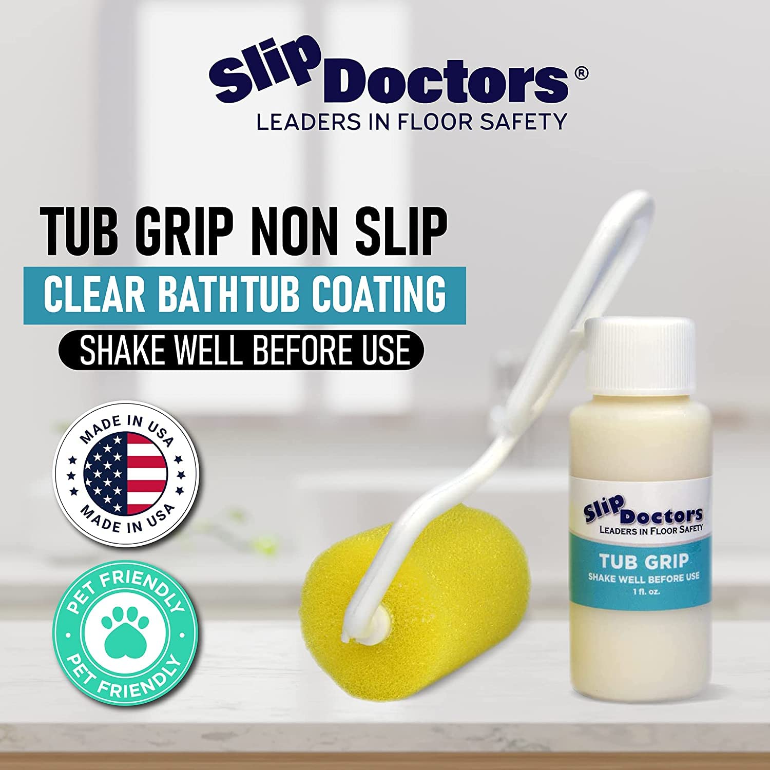 SlipDoctors Tub Grip Anti-Slip Bath & Shower Floor Solution β Fixes Slippery Fiberglass & Acrylic Bathtub or Showers β Clear Non-Slip Textured Coating