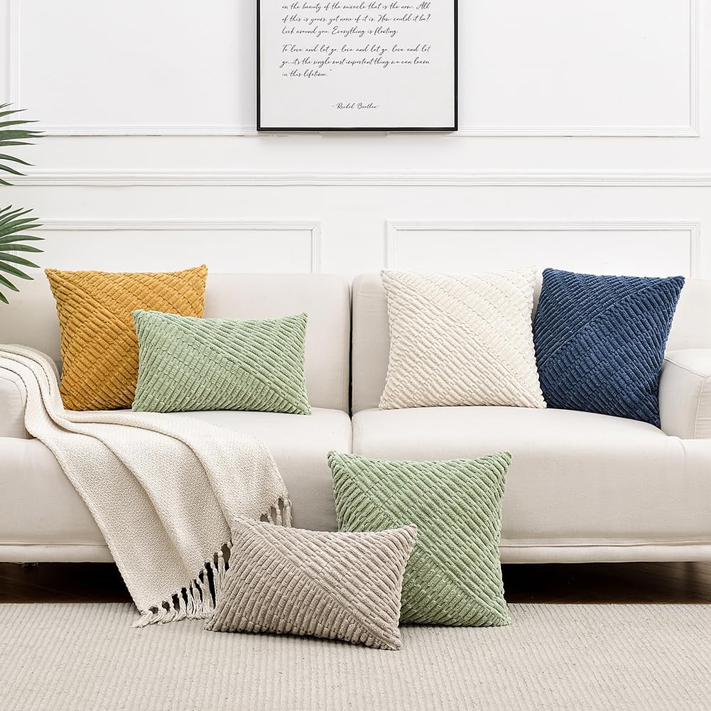 Fancy Homi 2 Packs Dusty Blue Decorative Throw Pillow Covers 18x18 Inch for Living Room Couch Bed, Rustic Farmhouse Boho Home Decor, Soft Corss Corduroy Twill Textured Square Cushion Case 45x45 cm