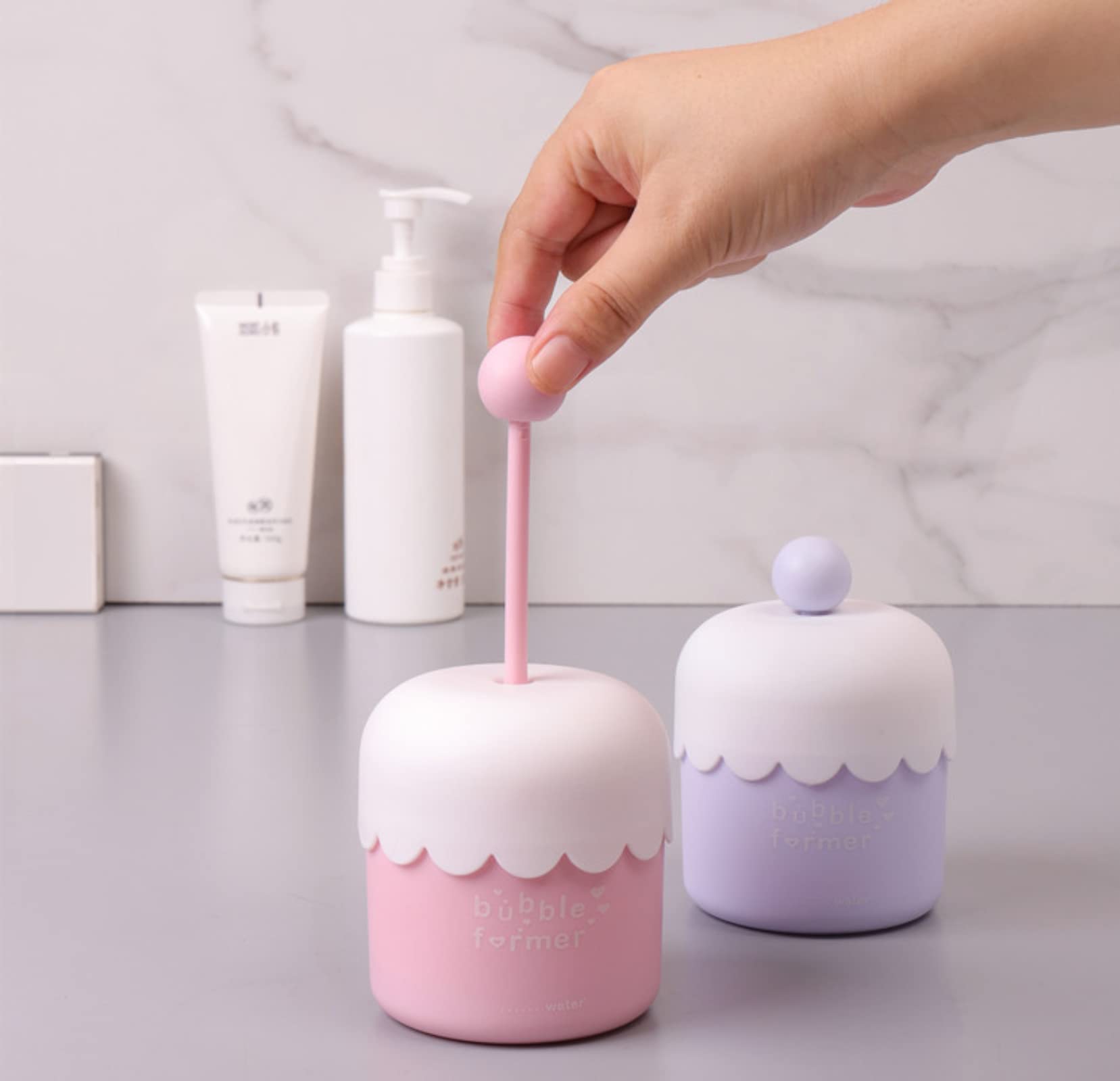 JIBIACB Facial Foamer Face Foam Maker Marshmallow Whip Maker Skincare Tools Facial Cleansing Tool for Face Wash Gift for Her (2pcs, Pink+Green)