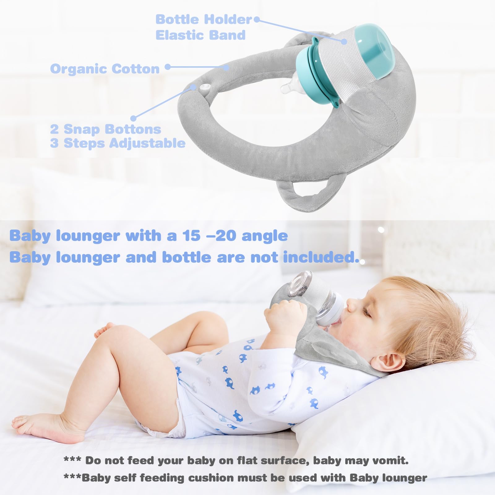FIKETLXU Baby Bottle Holder,Baby Self Feeding Cushion for Bottle and Breastfeeding, Baby Self Feeding Pillow,Breast Feeding Pillow with Adjustable Waist Strap and Machine Washable