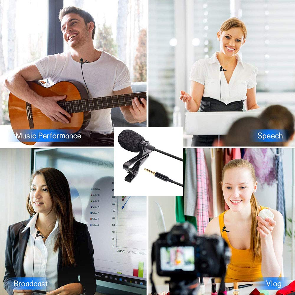 Enkarl Lavalier Lapel Microphone, Proffessional Omnidirectional Condenser Mic Compatible with iPhone Android Smartphone Video Recording Interview YouTube, Noise Cancelling Mic (Microphone Only)