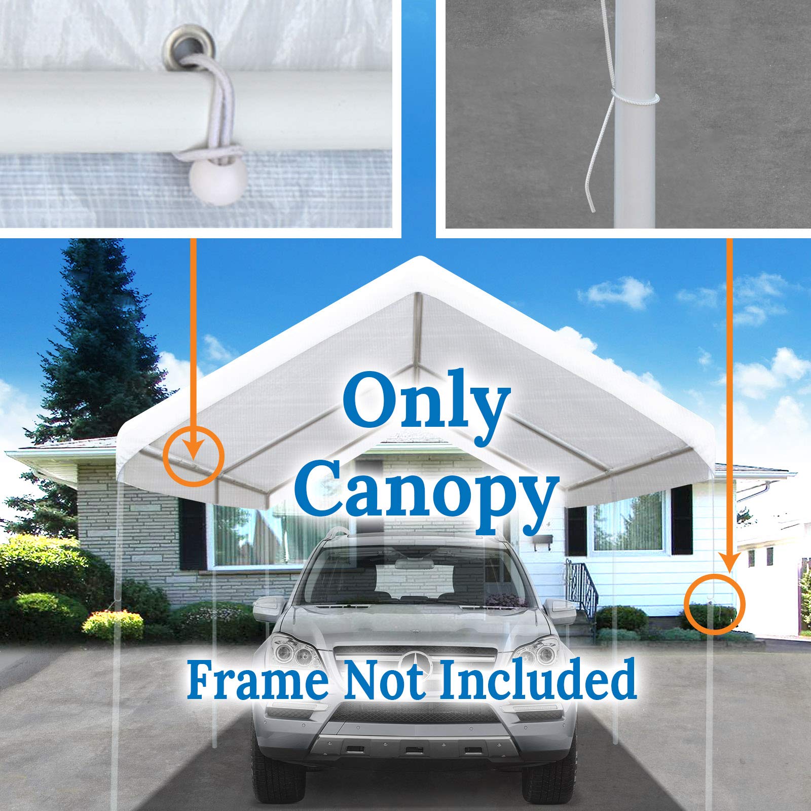 Strong Camel Outdoor 10x20 Replacement Canopy Roof Cover Valanced Carport Covers (10'x20', White)
