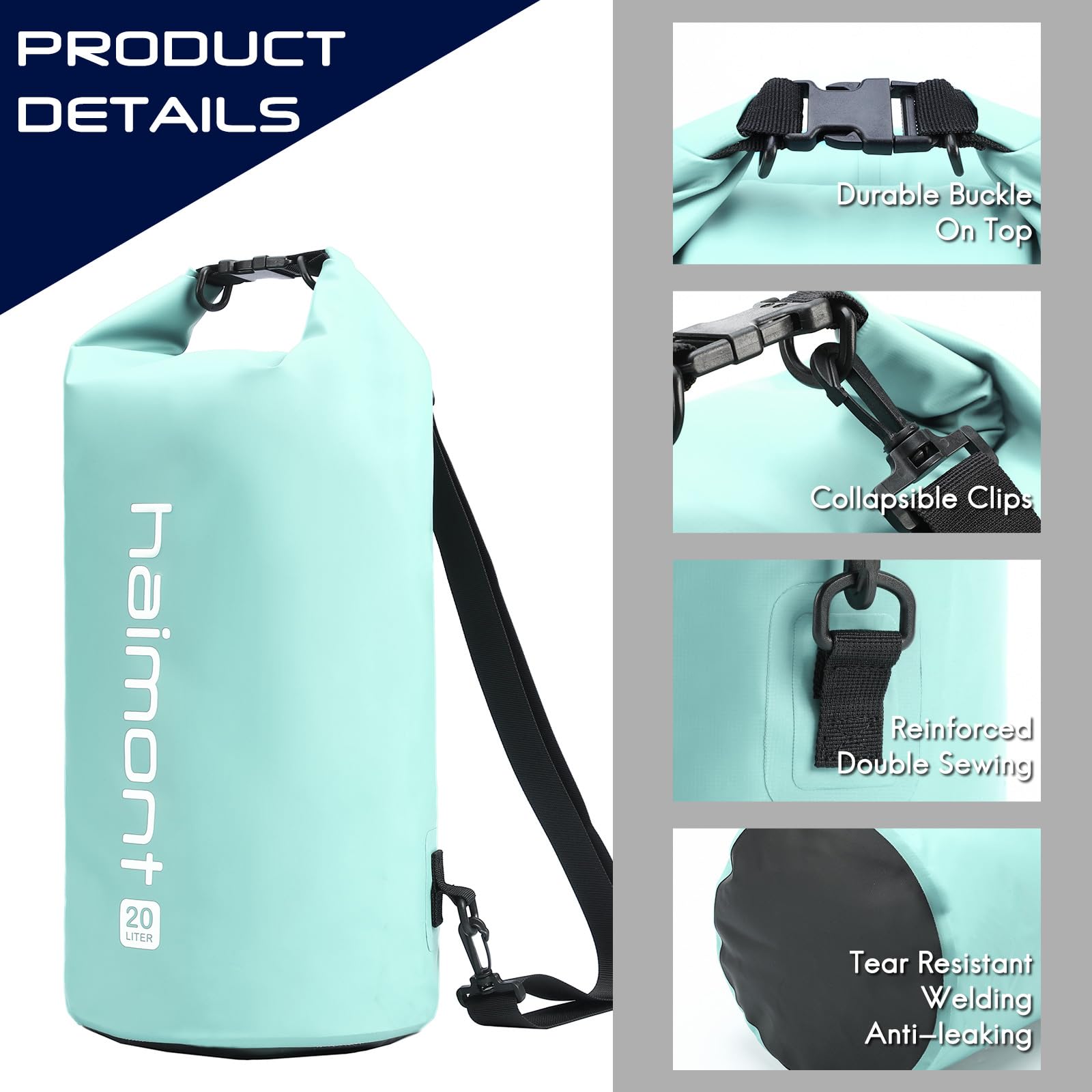 Haimont Waterproof Dry Bag Floating Dry Sack Roll Top Dry Backpack for Kayaking, Rafting, Boating, Fishing with IPX8 Waterproof Phone Case, Aqua Green, 10L