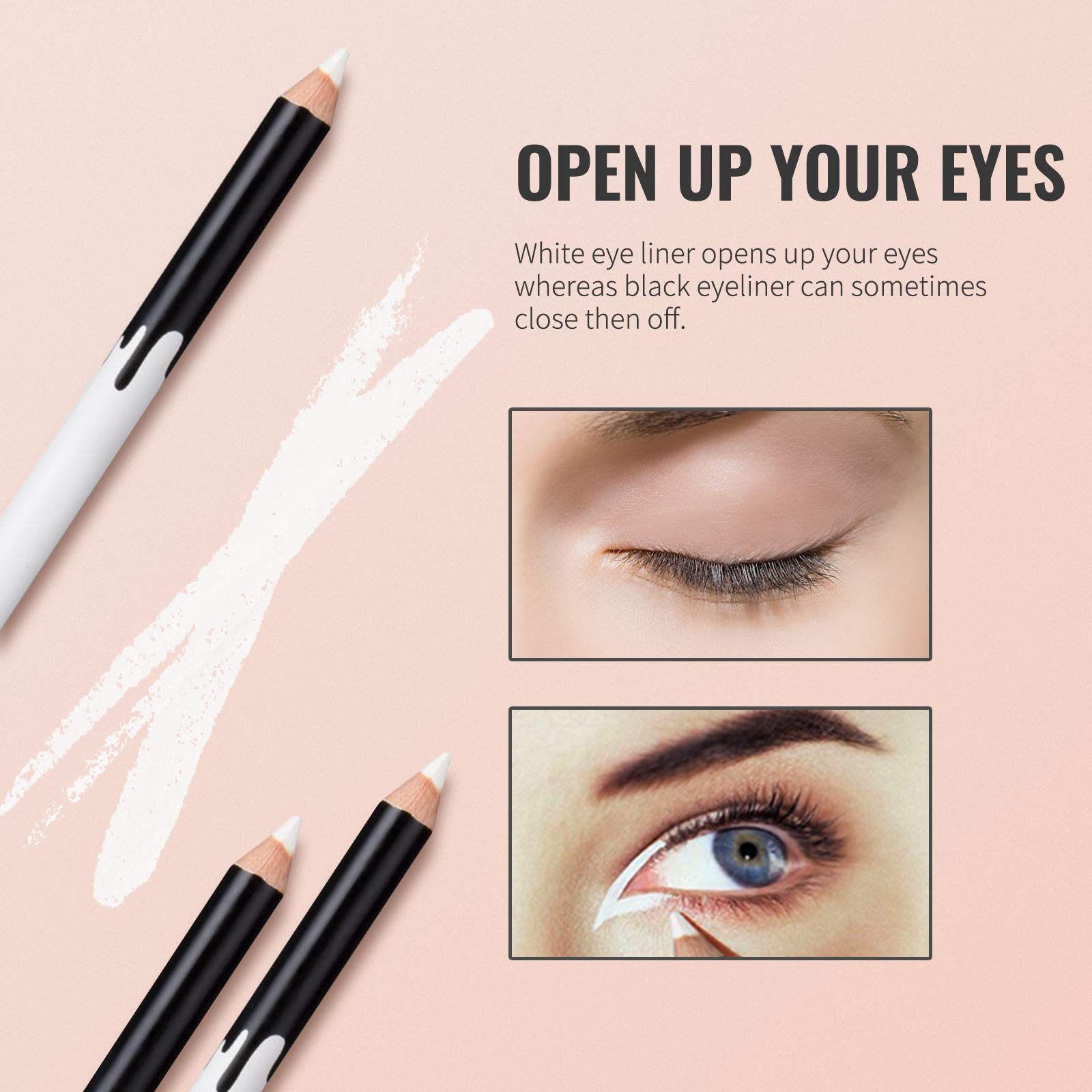 Erinde Liquid Glitter Eyeshadow, White Eyeshadow Stick, 12PCS White Eyeliner Pencil