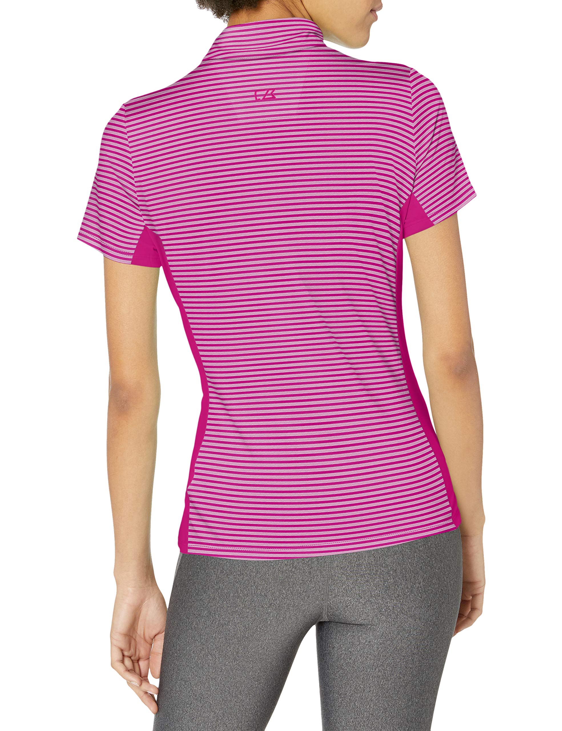 Cutter & Buck Women's Moisture Wicking, UPF 50+, Short-Sleeve Striped Kelsey Zip Mock Shirt, Iris, M