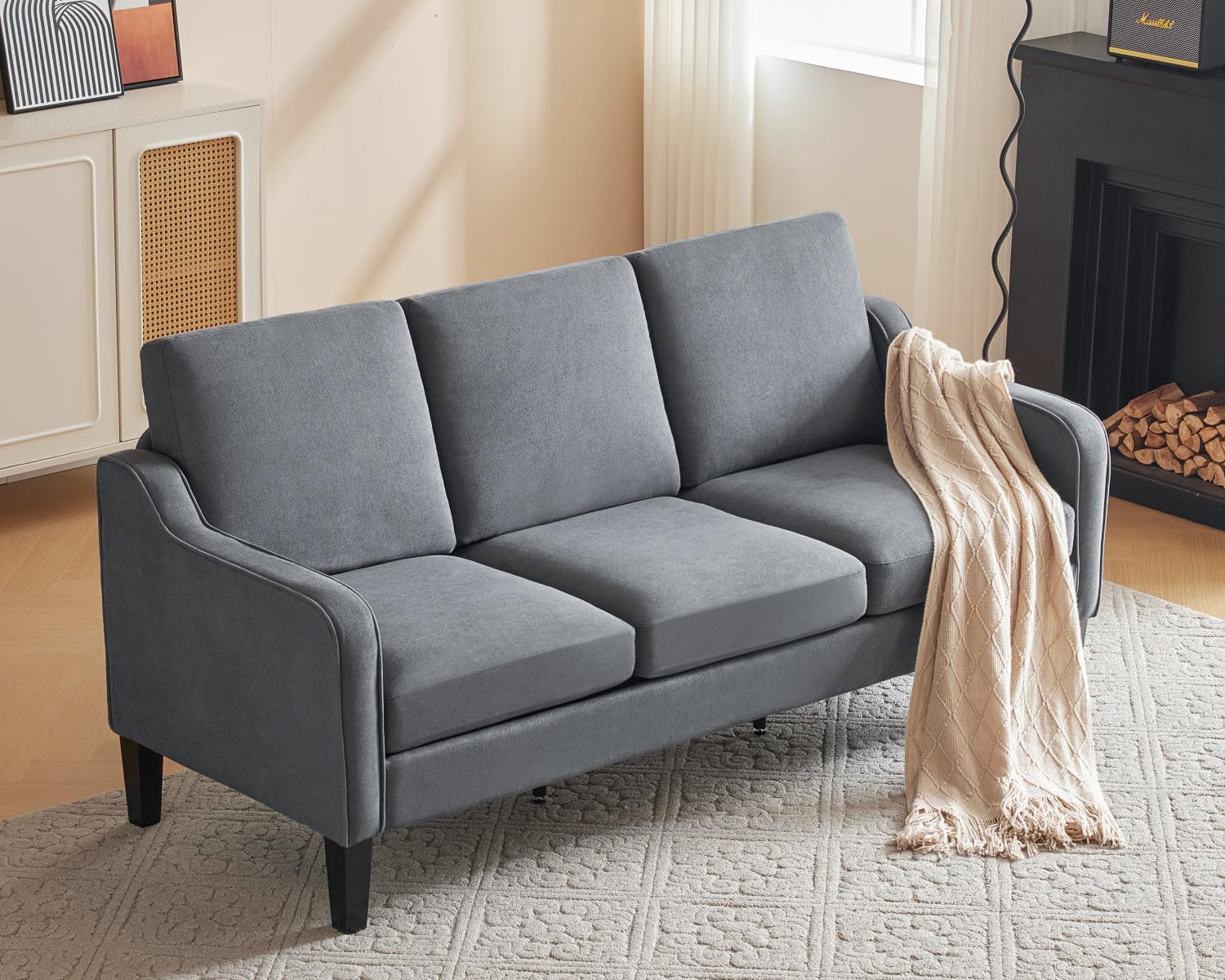 Luxury 72" Comfy Sofa Couch with Spring Cushion,Comfy Upholstered 3 Seater Sofa, Love-Seat Sofas & Couches with Deep Seat And Ultra Thick Cushion,Compact Small Couch for Bedroom Apartment Office,Grey