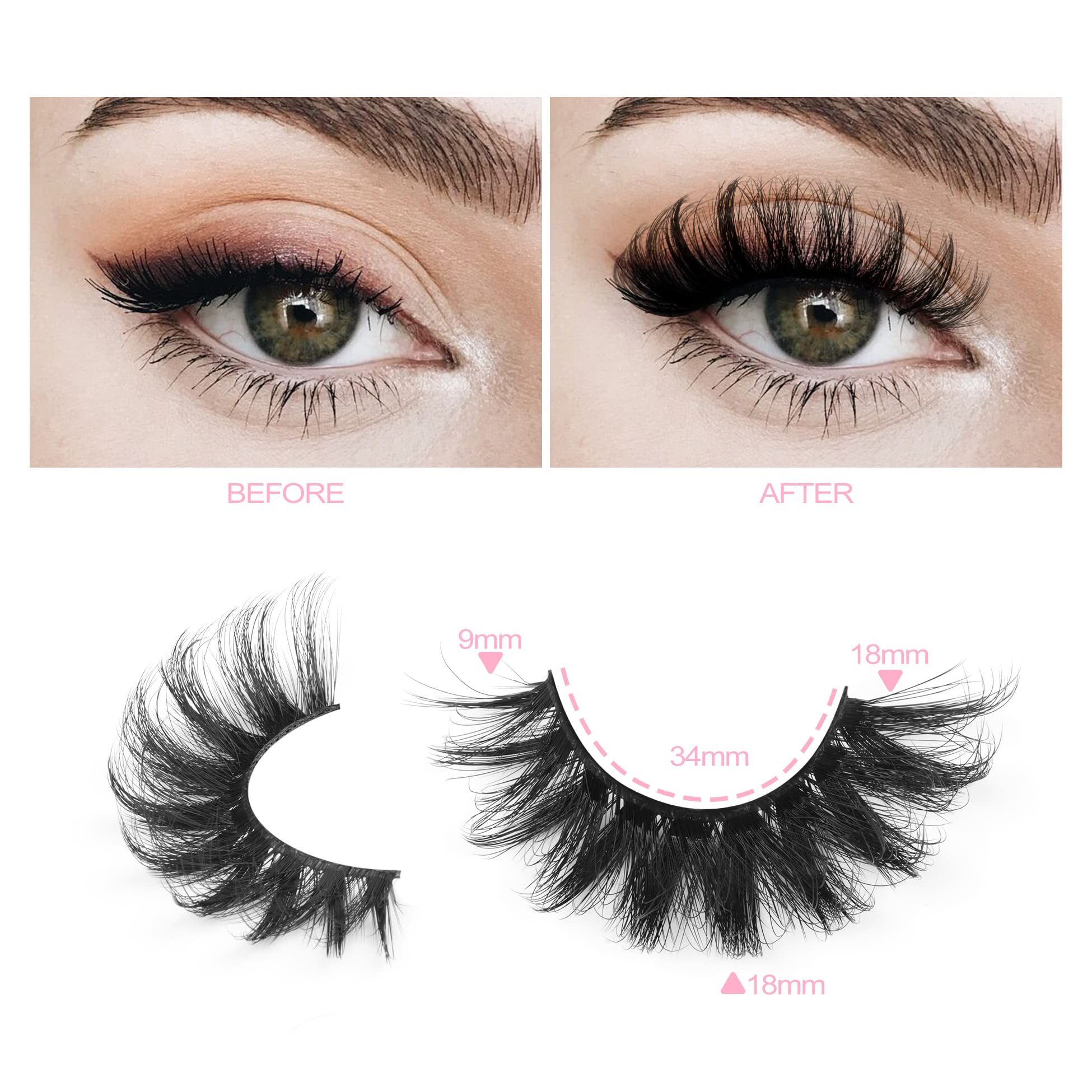 Fluffy Lashes Cat Eye D Curl Dramatic Faux Mink Lash Wispy 20MM Long Volume False Eyelashes That Look Like Extension 8 Pairs by Mavphnee