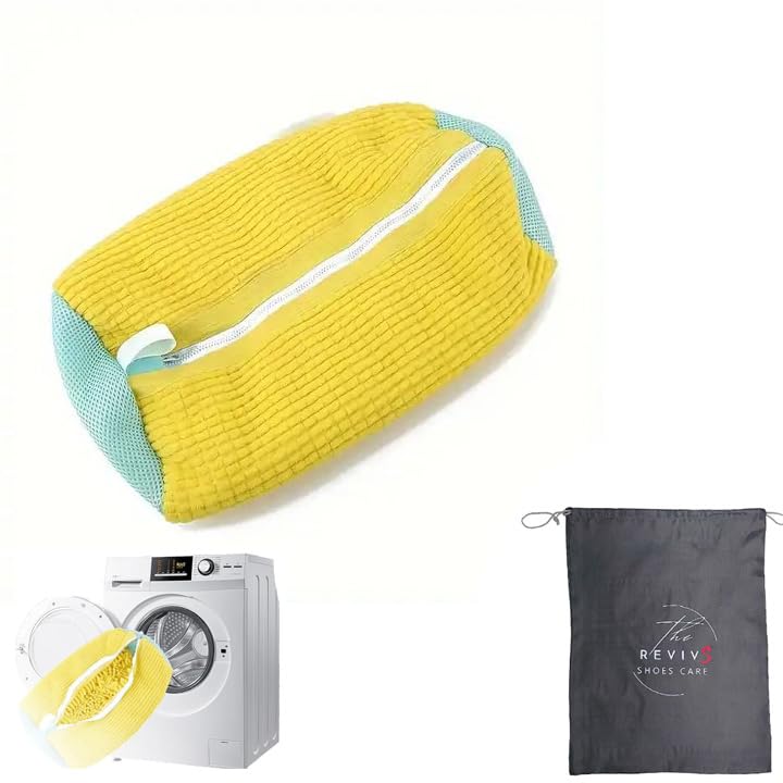 Shoe Washing Bag for Washing Machine - Laundry Shoe Bag -Shoe Cleaning Bag - Reusable Shoe Washing Bag for All shoes Types And Sizes - with pack portable shoe bag For GYM and Travel (1 YELLOW)