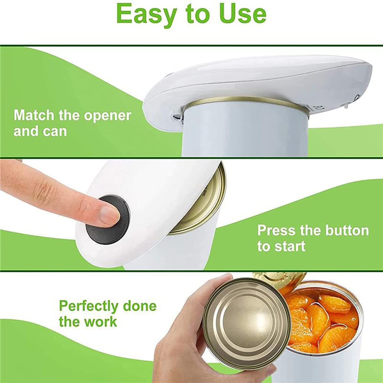 Electric Can Opener - Handheld Portable Kitchen One Touch Push Button Smooth Edge CanOpener, Cordless Food Safe Battery Operated Automatic Any Size Opener (Black)