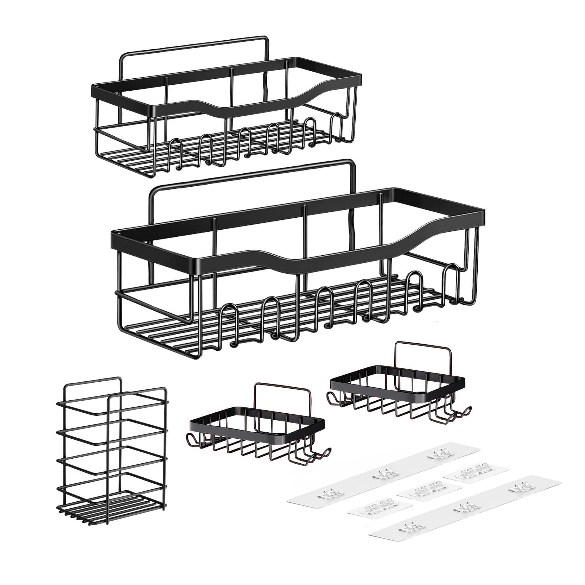Shower Caddy Set of 5 – 2 Large Stainless Steel Shower Racks with 20 Hooks, 2 Soap Holders & 1 Toothbrush Holder