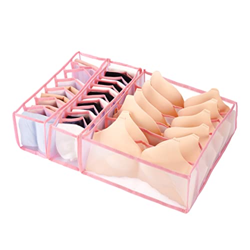 Mantuos Underwear Drawer Organizers Dividers, 3 PCS Wardrobe Organizer, Fabric Storage Boxes Bins for Bedroom, Desk Drawer Dividers Organizer for Clothes Bras Socks Ties Scarves, Draw Organizer Trays (Pink)