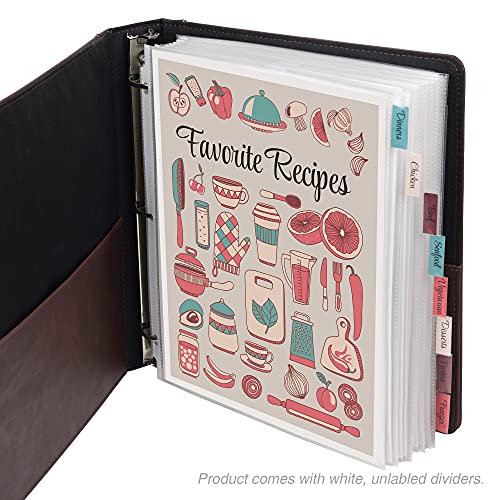 Samsill 8 Tab Recipe Dividers, Recipe Sleeves, Sheet Protector Dividers, with Tab Inserts, Clear, Super Heavyweight, Top Loading, 3 Hole Punched for Standard Letter Size Binders, Archival Safe