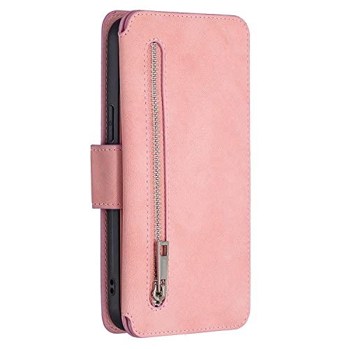 Fansipro Zipper Wallet Folio Case for SAMSUNG Galaxy A40, Premium PU Leather Slim Fit Cover for Galaxy A40, 4 Card Slots, 1 Transparent Photo Frame Slot, Anti-Scratch, Pink