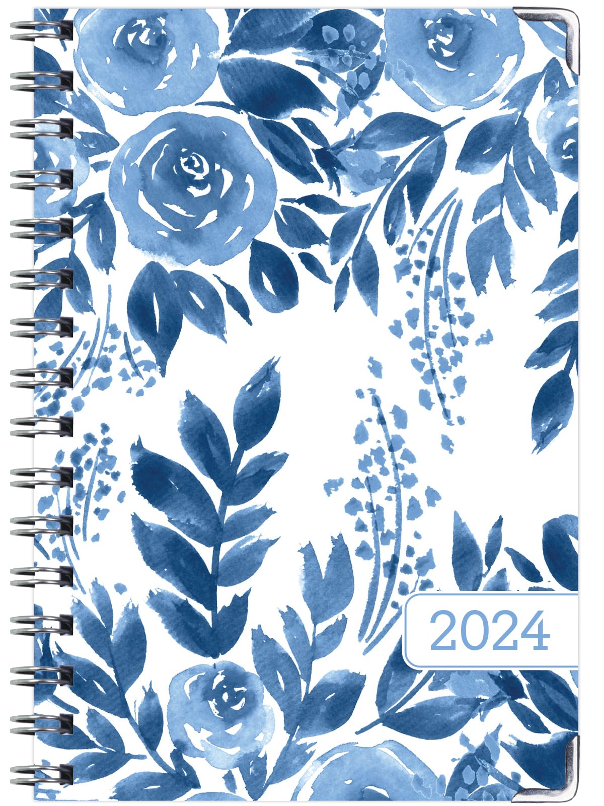 Global Printed Products HARDCOVER 2024 Planner: (November 2023 Through December 2024) 5.5"x8" Daily Weekly Monthly Planner Yearly Agenda Bookmark, Pocket Folder & Sticky Note Set (Blue Bloom)
