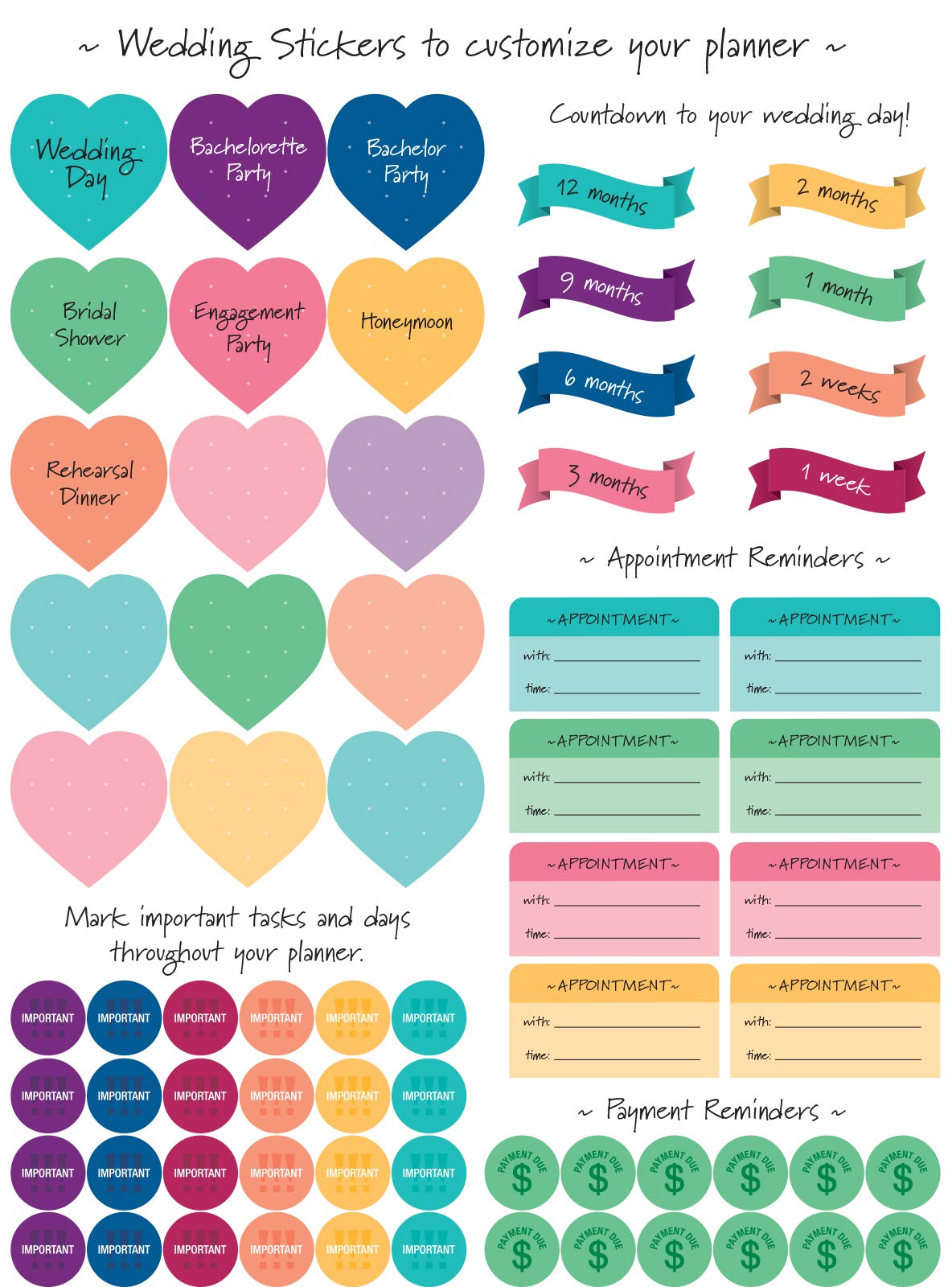 Global Printed Products Wedding Planner 9x11 Hardcover Organizer, Bookmark, Planning Stickers, Business Card Holder, and Pocket Folders