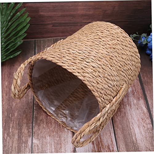 LABRIMP Rectangle Vase Storage Basket Straw Potted Plant Basket Linen Flowerpot To Weave Potted Plant Woven Toy Basket