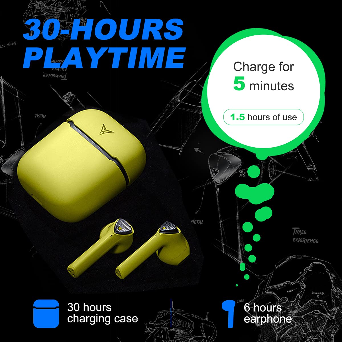 FLYDIGI Cyberfox T1 True Wireless Bluetooth 60ms Low Latency Gaming Earbuds with Immersive Music - Cyberpunk Grey