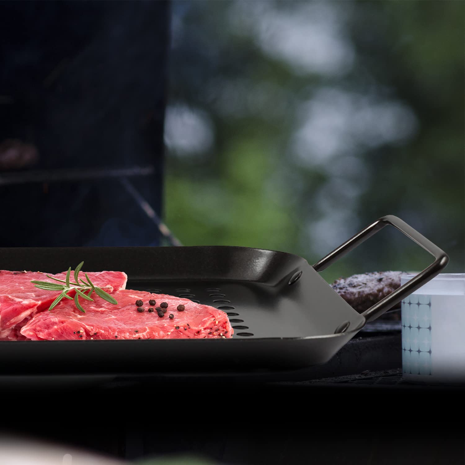 GOOD HELPER 10in Grill Topper for Outdoor BBQ Grill Accessories Grill Prep Trays Nonstick Grill Pan with Holes Handles Veggies Grill Basket for Fish Meat Shrimp Kabobs Vegetable