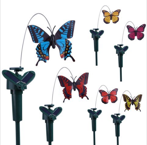 URTop 1Pcs Home Garden Decor Vibration Solar Dancing Flying Butterfly Artificial Fluttering Flying Simulation Butterfly Color Ranodm