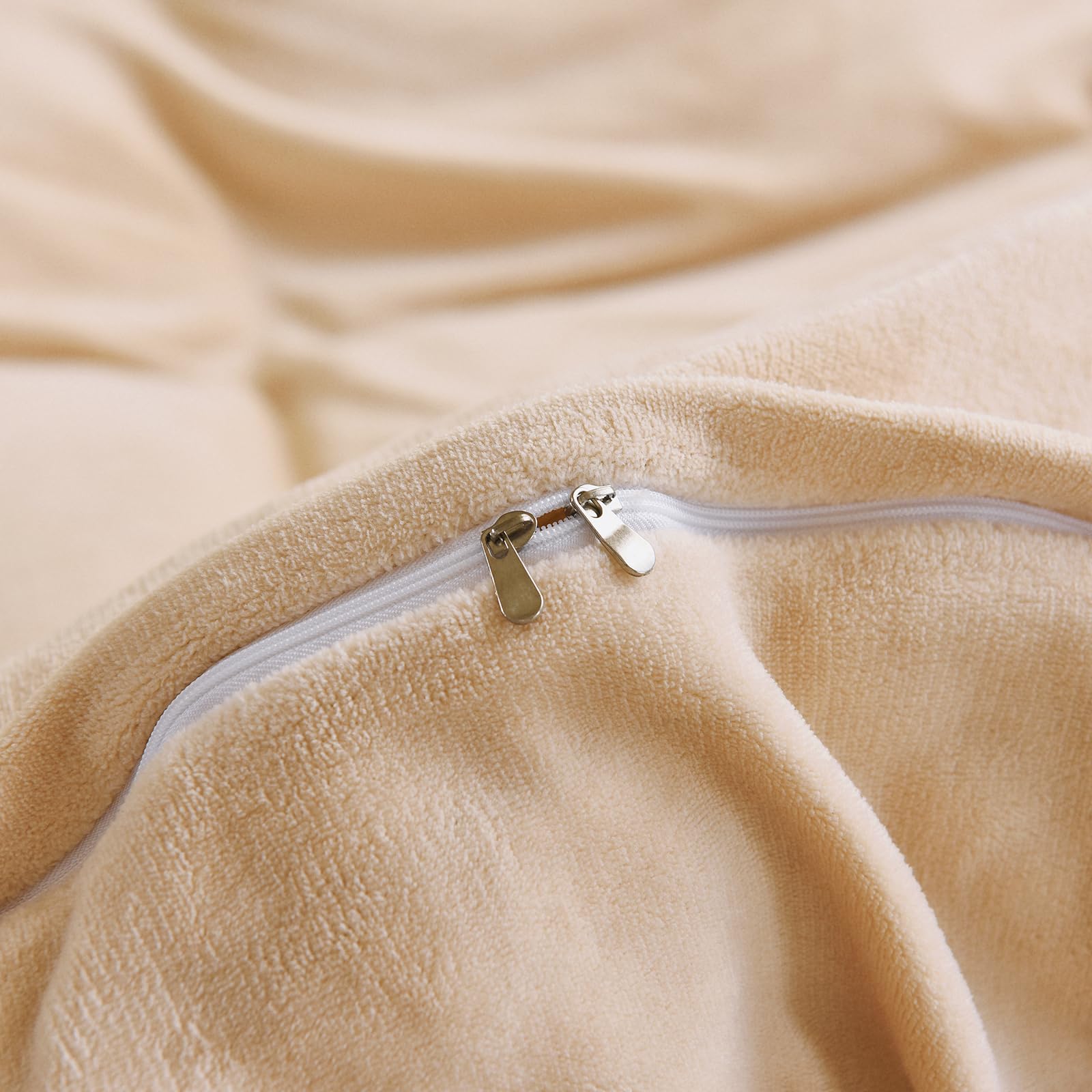 LweiPsqLin Velvet Duvet Cover Set Queen Size, Solid Flannel Comforter Cover 3Pcs Ultra Soft Fuzzy Cover with Zipper Closure Corner Tie (Beige, Queen)