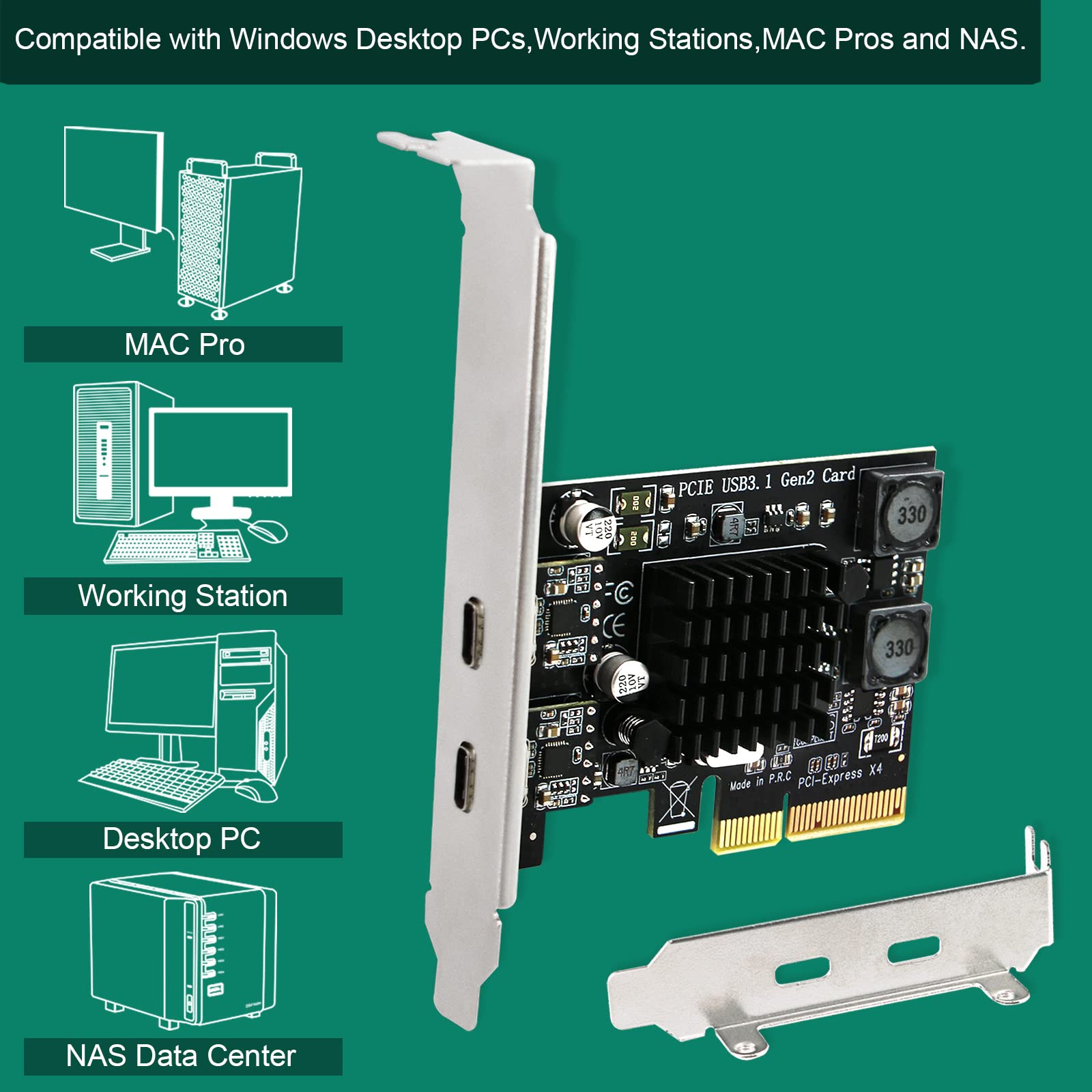 FebSmart 2X 10Gbps Max Speed USB-C Ports PCIE USB 3.1 GEN 2 Expansion Card for Windows, MAC OS and Linux PCs, Built in FebSmart Self-Powered Technology, No Need Additional Power Supply (FS-C2-Pro)