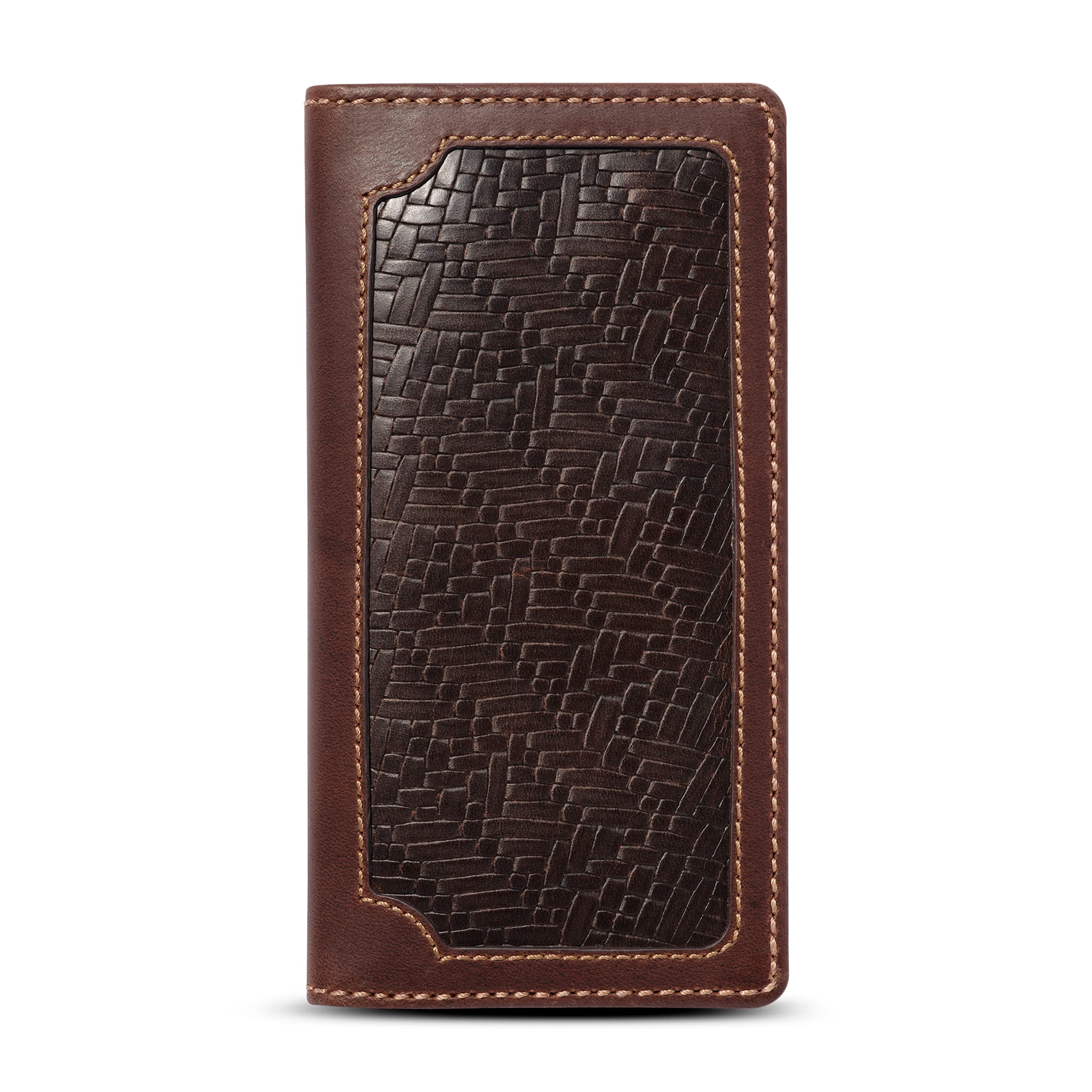 HoJ Co. BOONE Mens Long Wallet | Cowboy Wallet | Basketweave Full Grain Leather Rodeo Wallet | Long Bifold Men's Wallet | Western Wallet