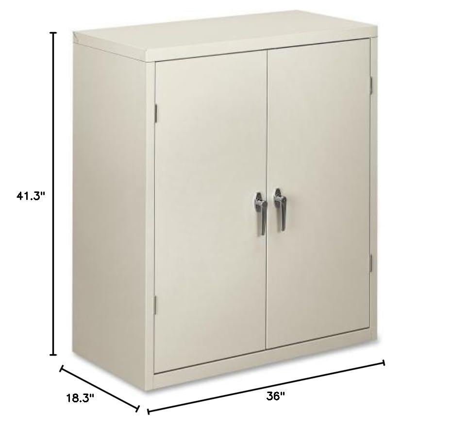 HON Brigade 2-Shelf Storage Cabinet 36" W - 36" x 18.3" x 41.3" - 2 x Shelf(VES) - 2 x Door(s) - 250 lb Load Capacity - Security Lock, Leveling Glide, Adjustable Shelf - Light Gray - Steel - Recycled