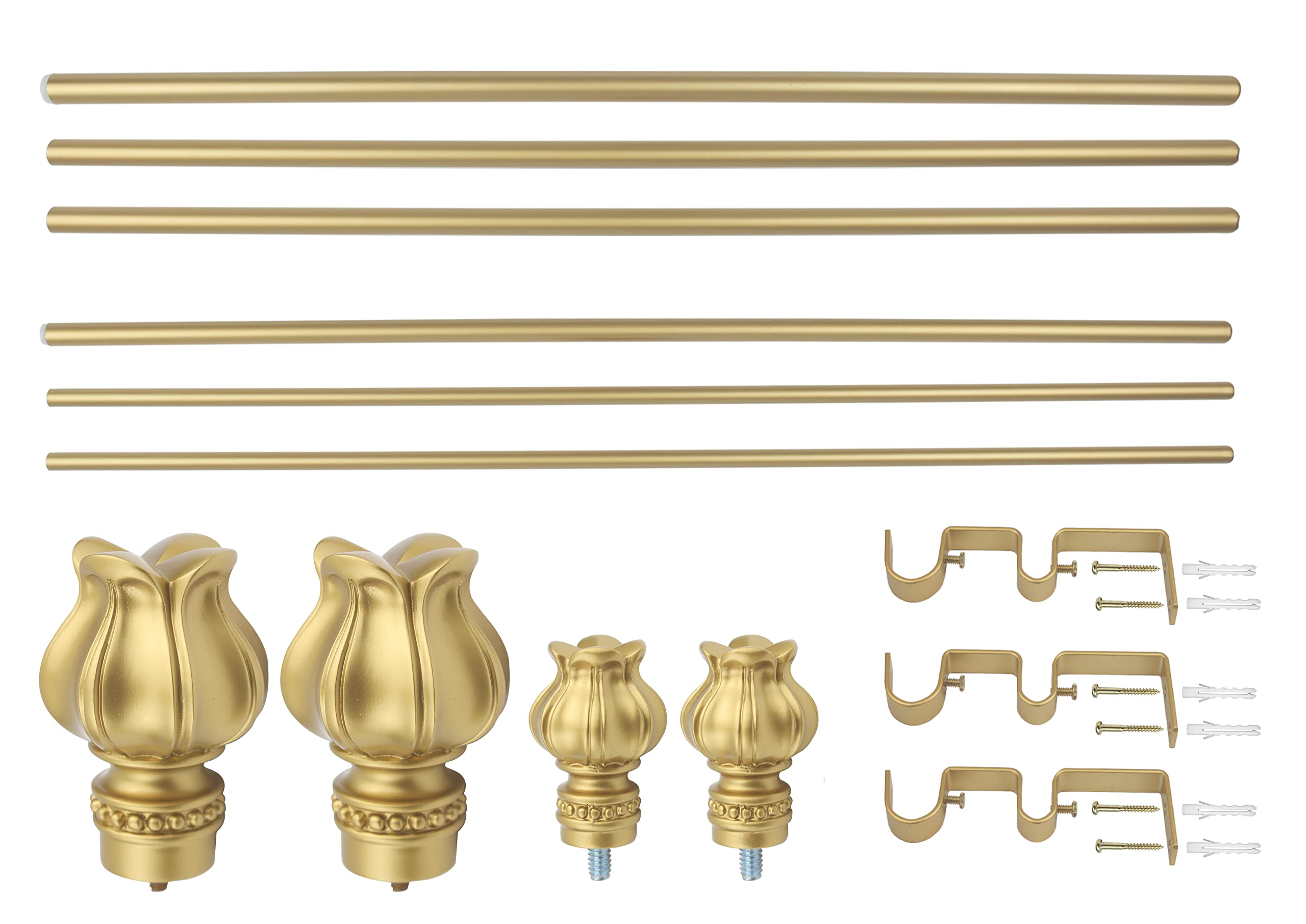 DMNLTT 1-Inch Double Curtain Rod, Flower Finial,84-inch to 120-inch Adjustable,Golden, 84''-120''