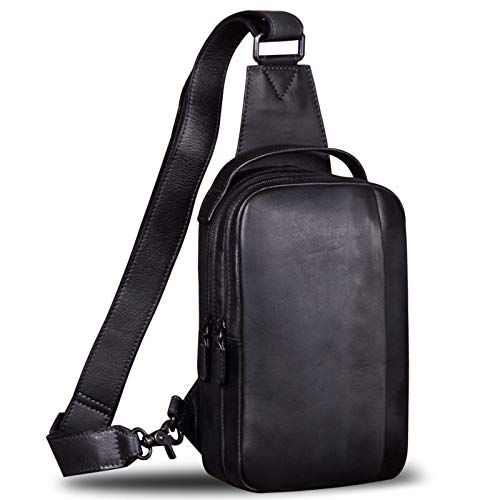 Genuine Leather Sling Bag for Men Crossbody Casual Hiking Daypack Vintage Handmade Chest Shoulder Backpack (Darkgray) Medium