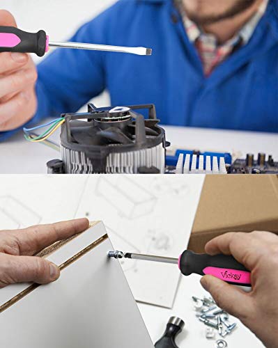 Magnetic Screwdrivers Set, 6 Pieces Slotted & Phillips Screwdriver with Permanent Magnetic Tips, Ergonomic Comfortable Handle,Rust Resistant Heavy Duty DIY Hand Tool Kit for Craftsman Repairing, Pink