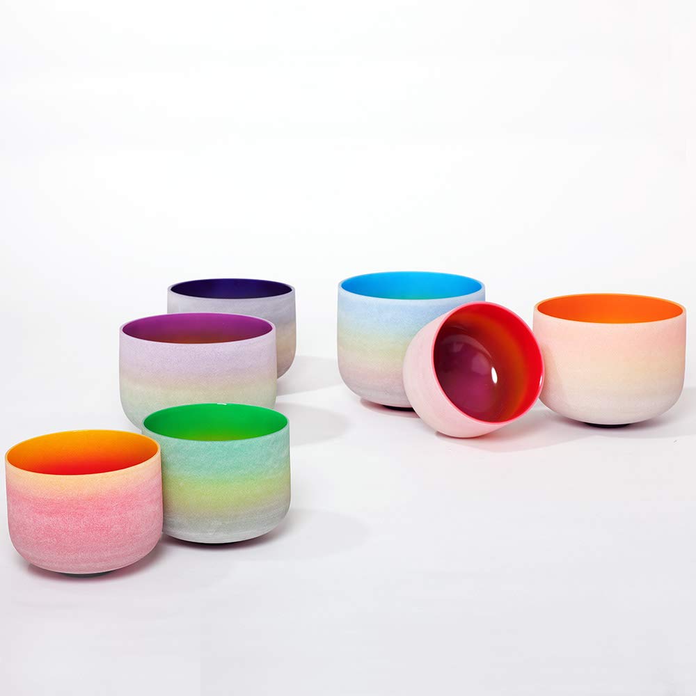 CVNC 432HZ Set Of 7 PCS 8-14 Inch Rainbow Colored Frosted Quartz Crystal Singing Bowls