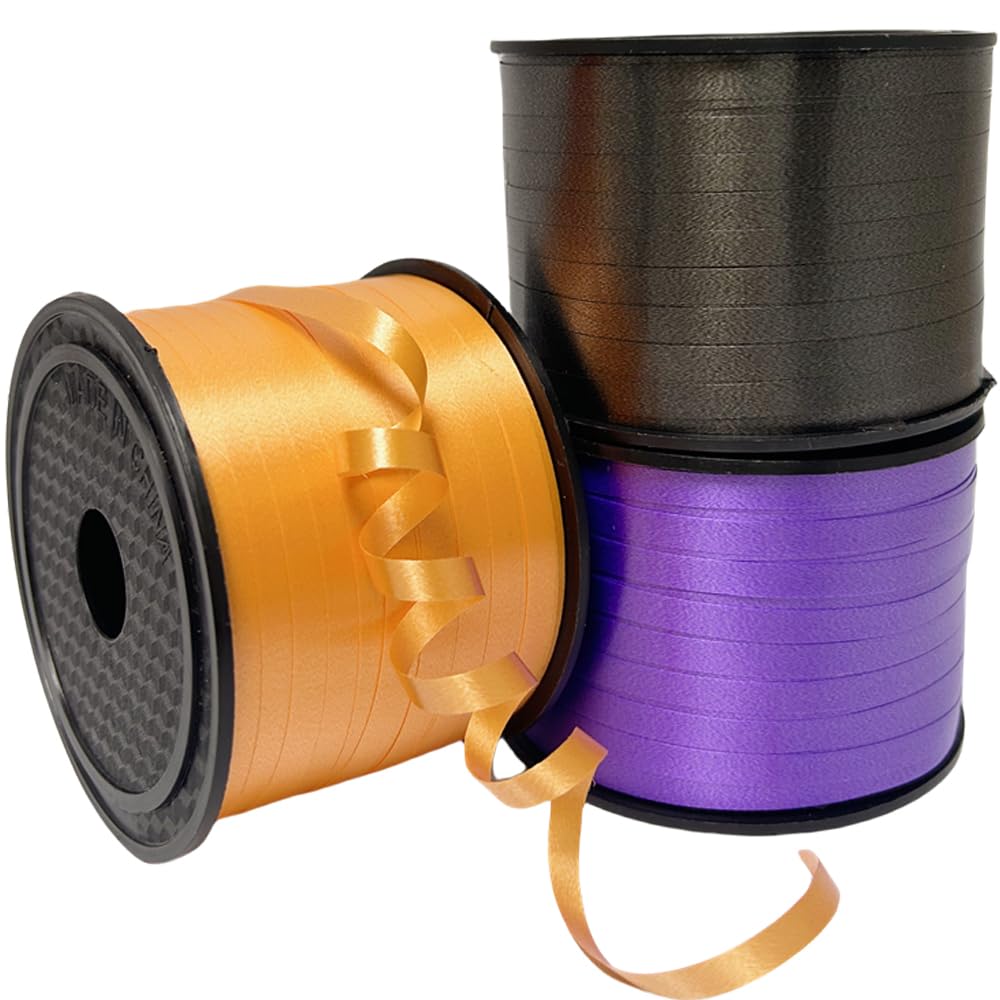 LACNNY 3 Pack 100 Yards Assorted Colors Curling Ribbon,Balloon String for Crafts, Balloon Ribbon, Curly Ribbon for Birthday Party Decorating Crafting Orange Black Purple